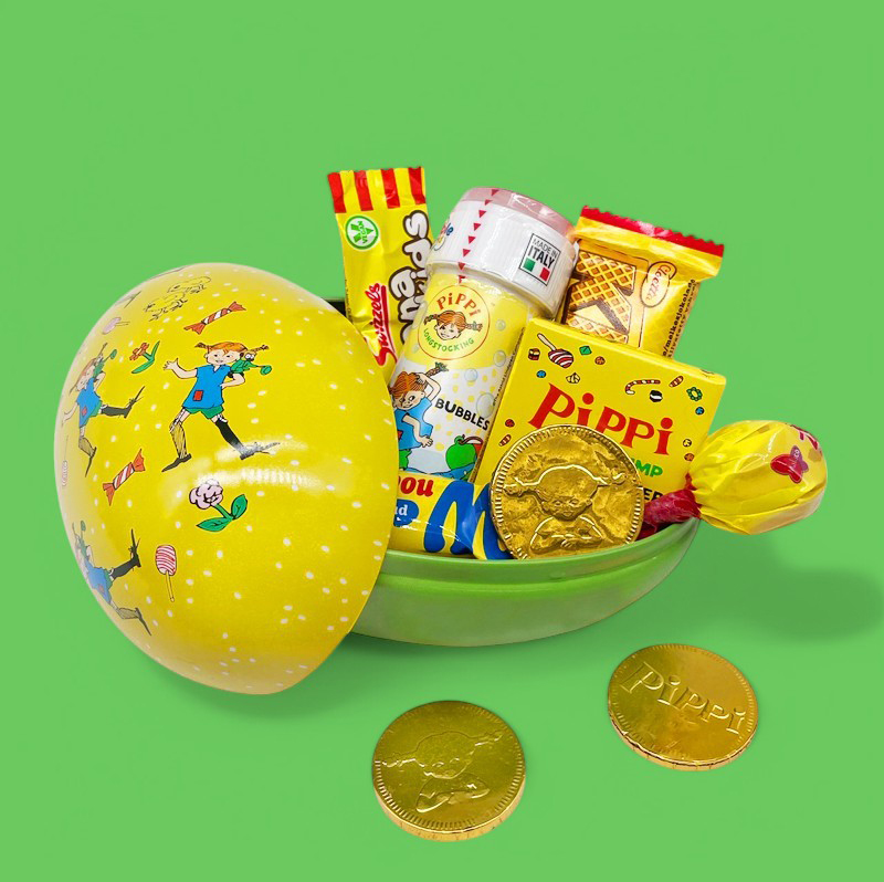 Påskägg Pippi Långstrump med godis och såpbubblor (15cm) | Presenteriet.se